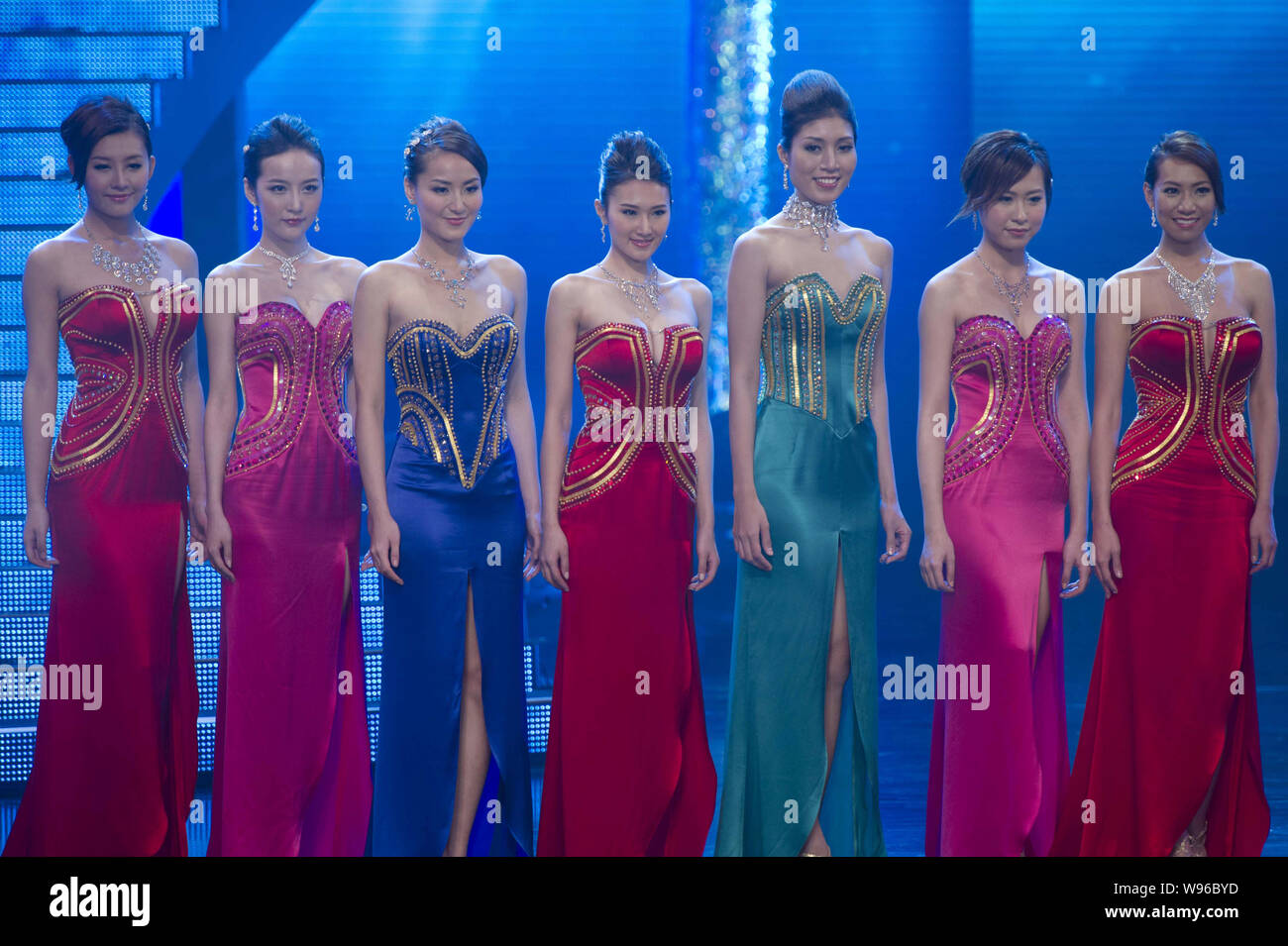 Contestants pose during the final of the Miss Asia Pageant 2011 in ...