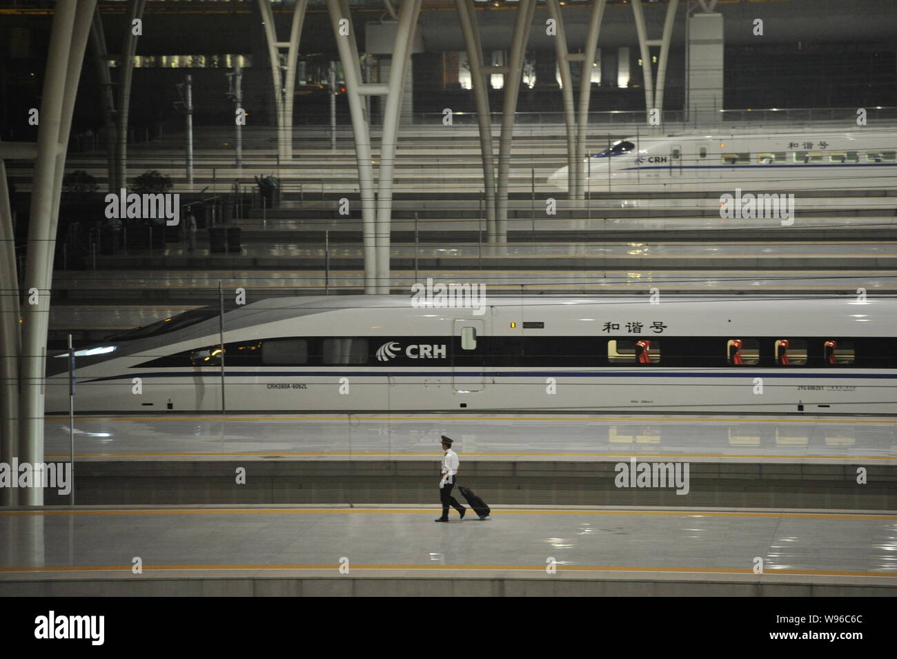 --File--Bullet trains are pictured at the Shanghai Hongqiao Railway ...