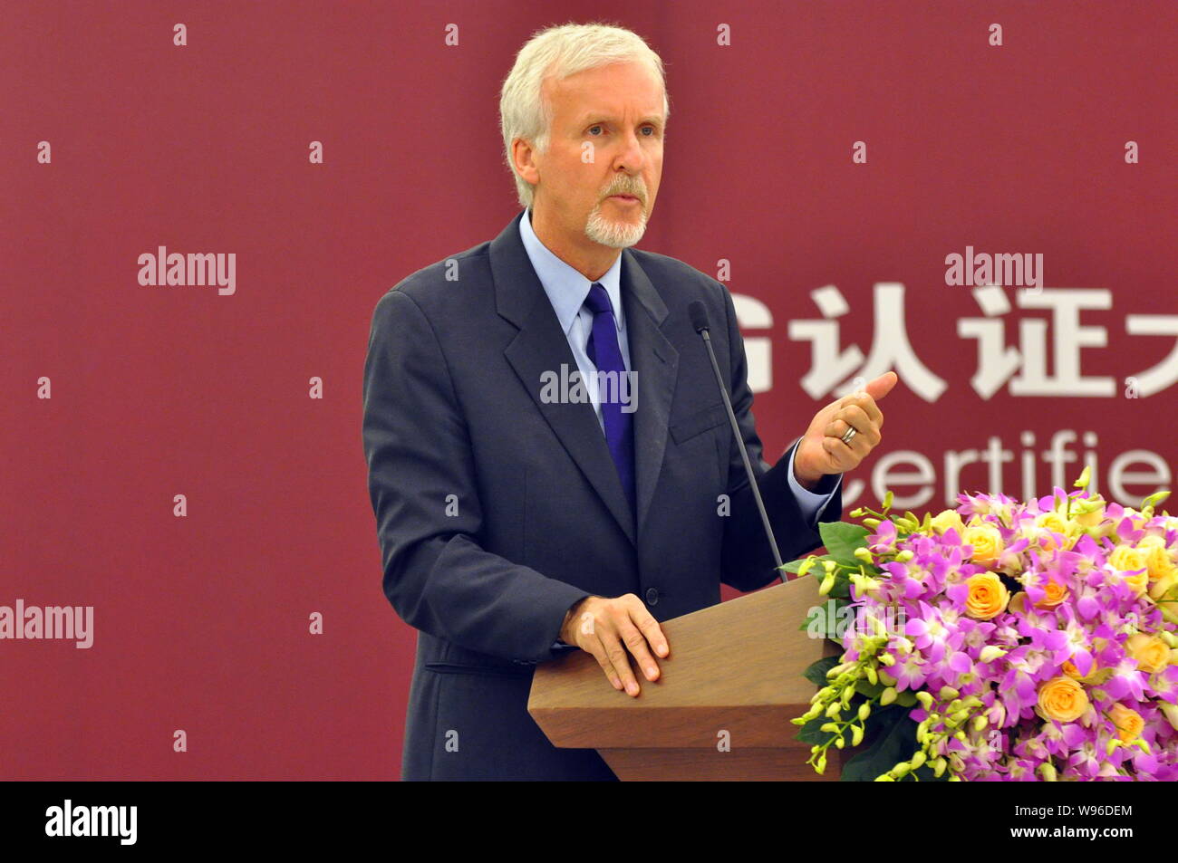 Canadian director James Cameron delivers a speech at a launch ceremony ...
