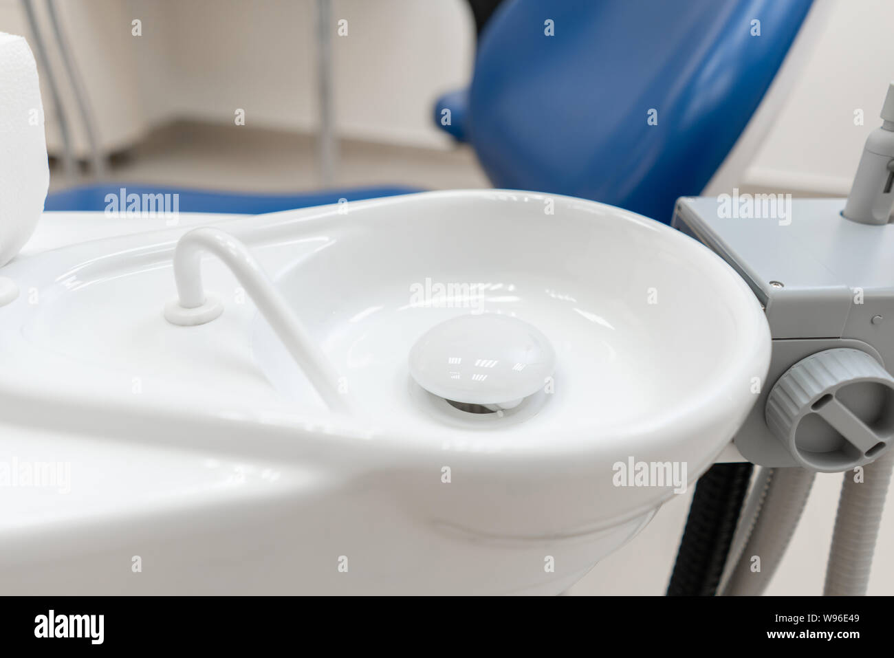 Close-up dentist sink. Dental work in clinic. Operation, tooth ...