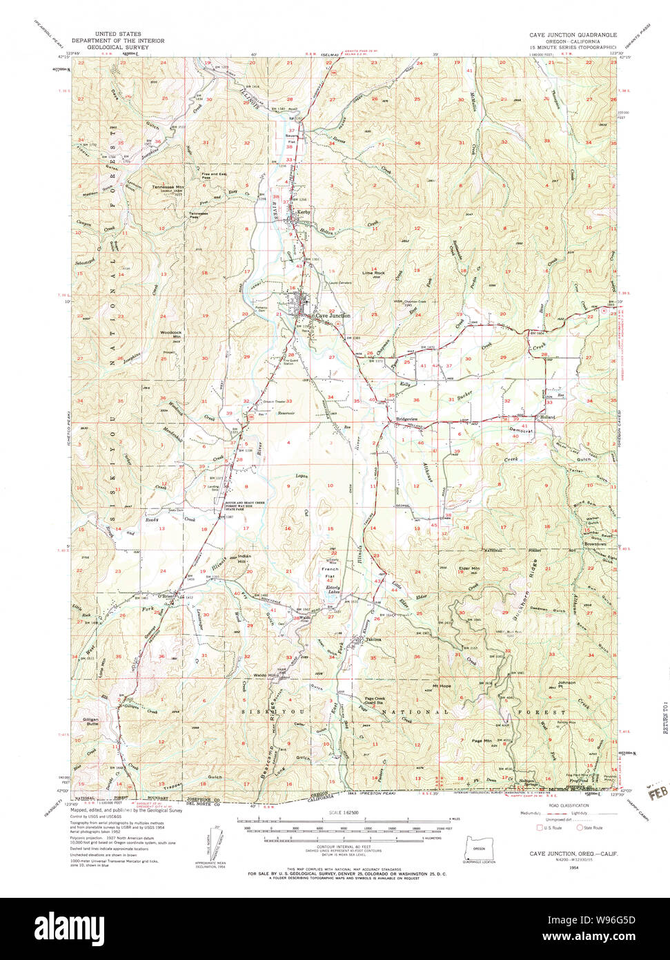 USGS Topo Map Oregon Cave Junction 282324 1954 62500 Restoration Stock ...