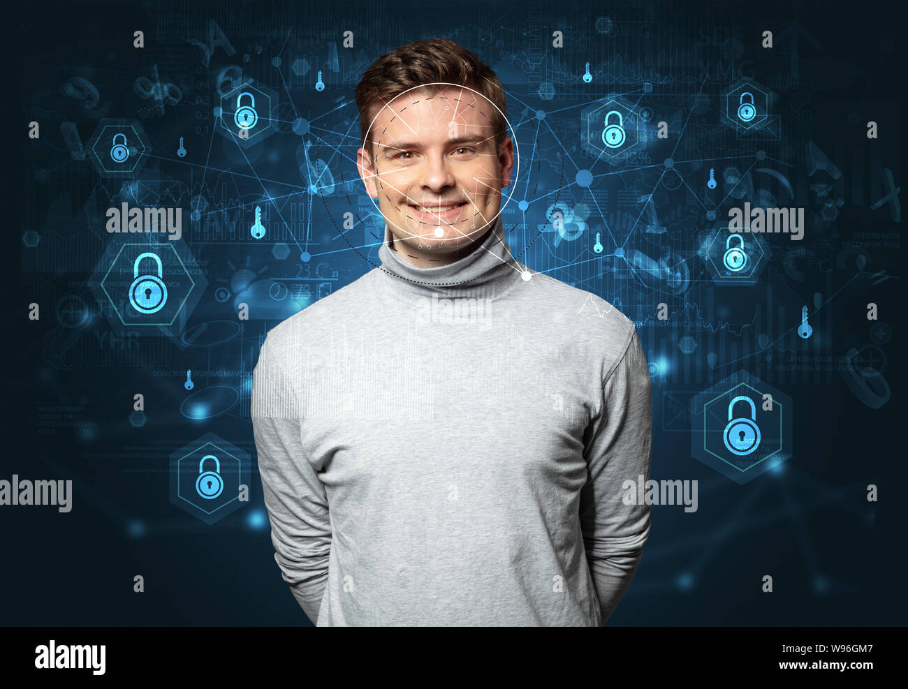Facial security recognition concept with mesh and locks Stock Photo - Alamy