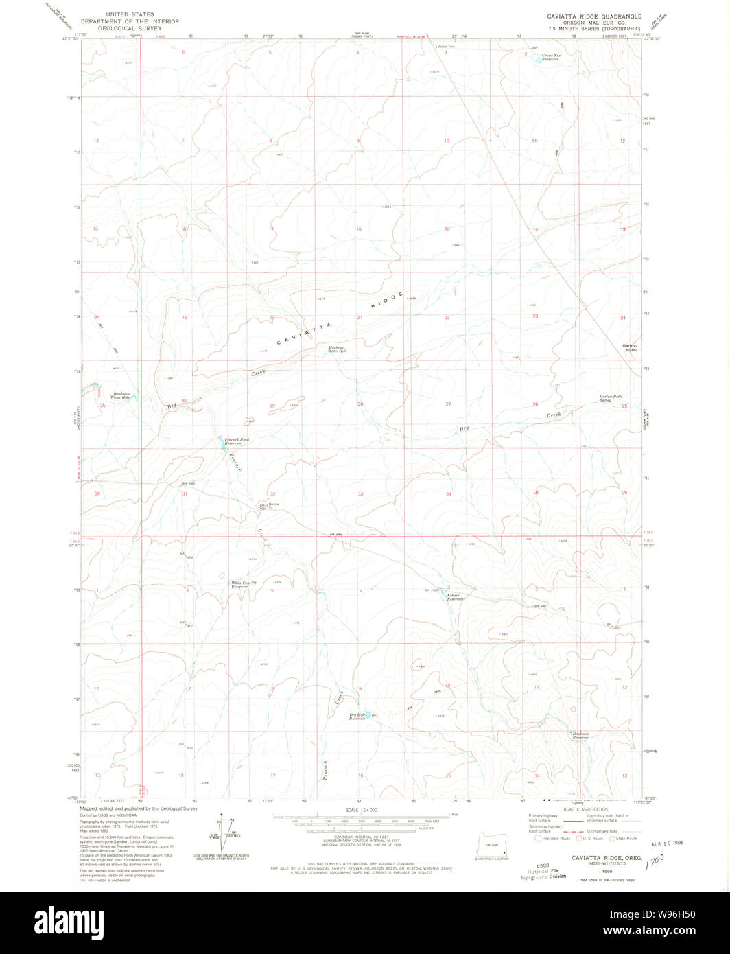 USGS Topo Map Oregon Caviatta Ridge 279302 1980 24000 Restoration Stock ...