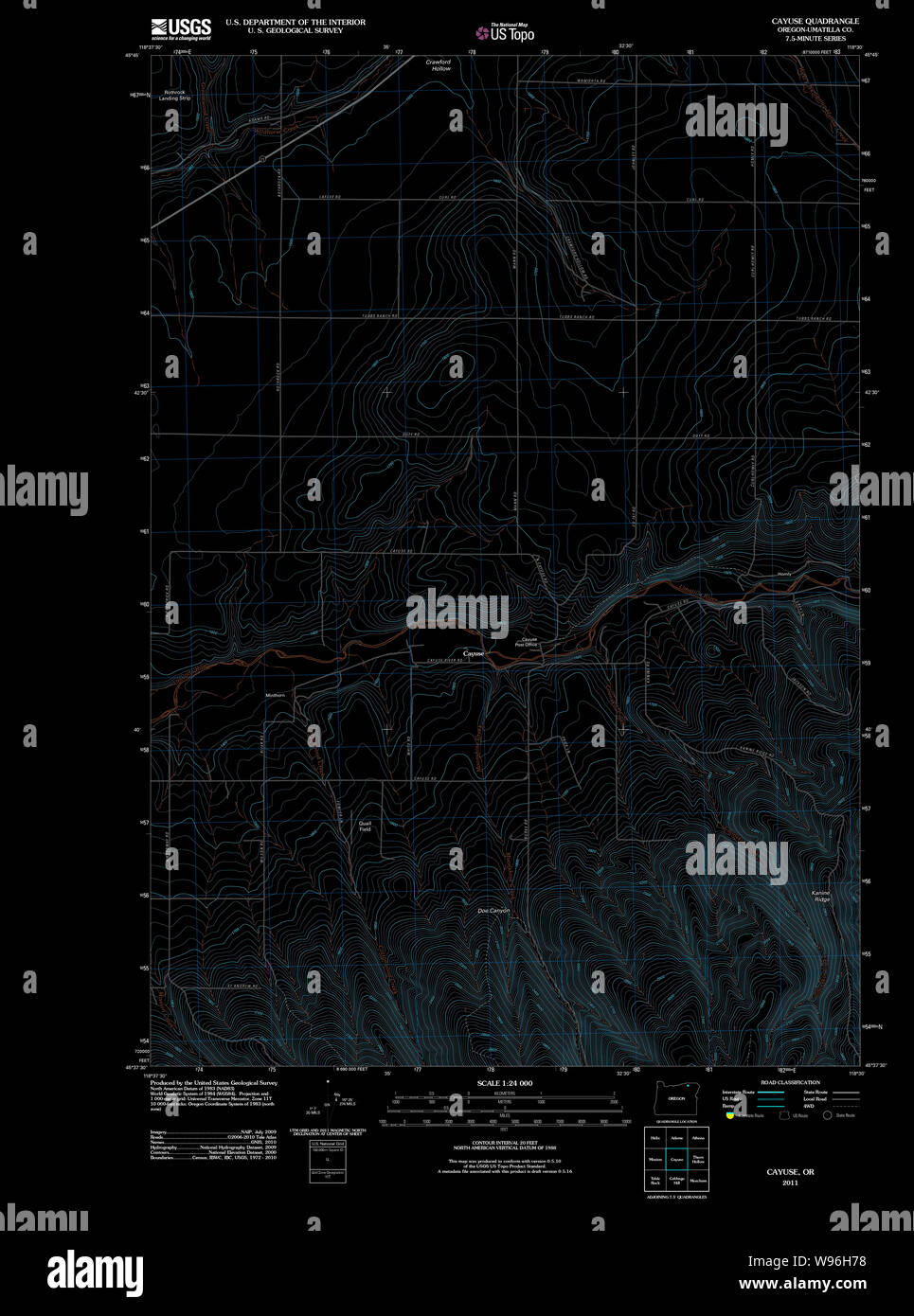 USGS Topo Map Oregon Cayuse 20110811 TM Inverted Restoration Stock ...