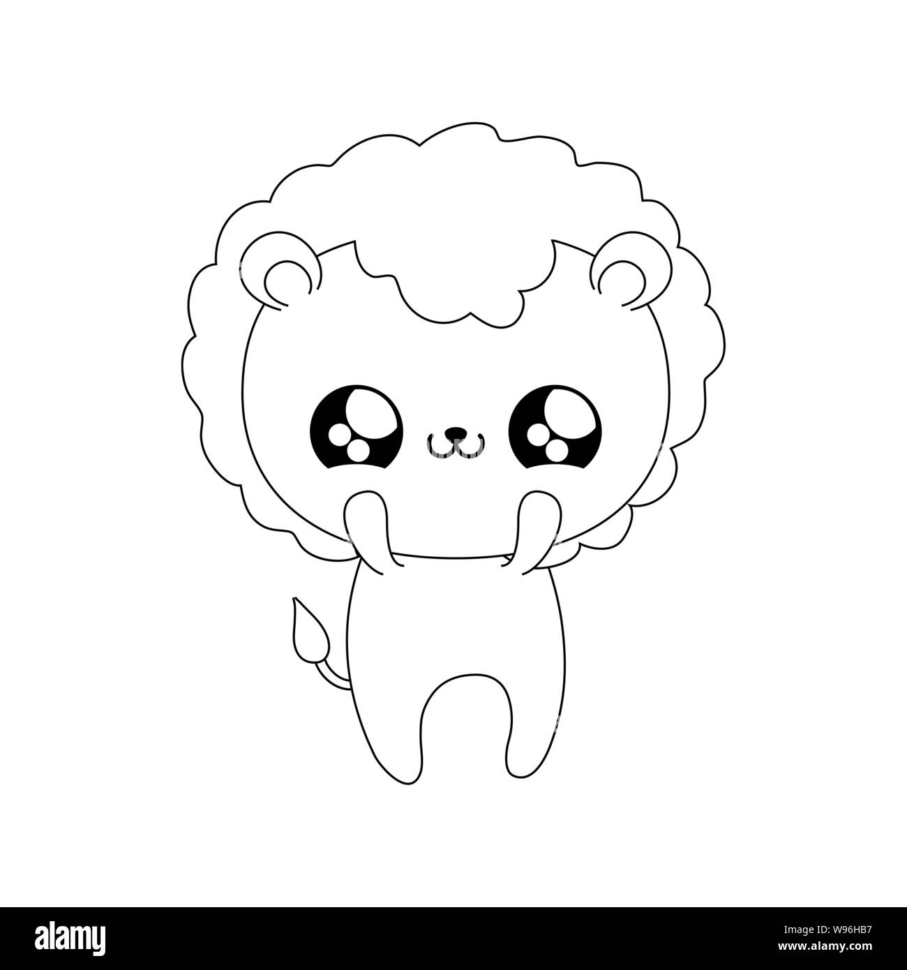 cute lion baby animal kawaii style vector illustration design Stock ...