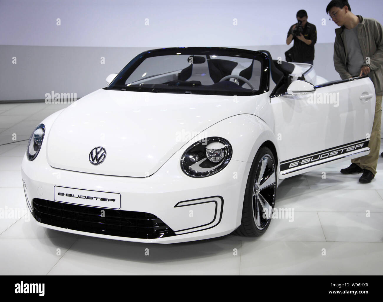 A Volkswagen Beetle E-Bugster is seen on display during the 12th ...