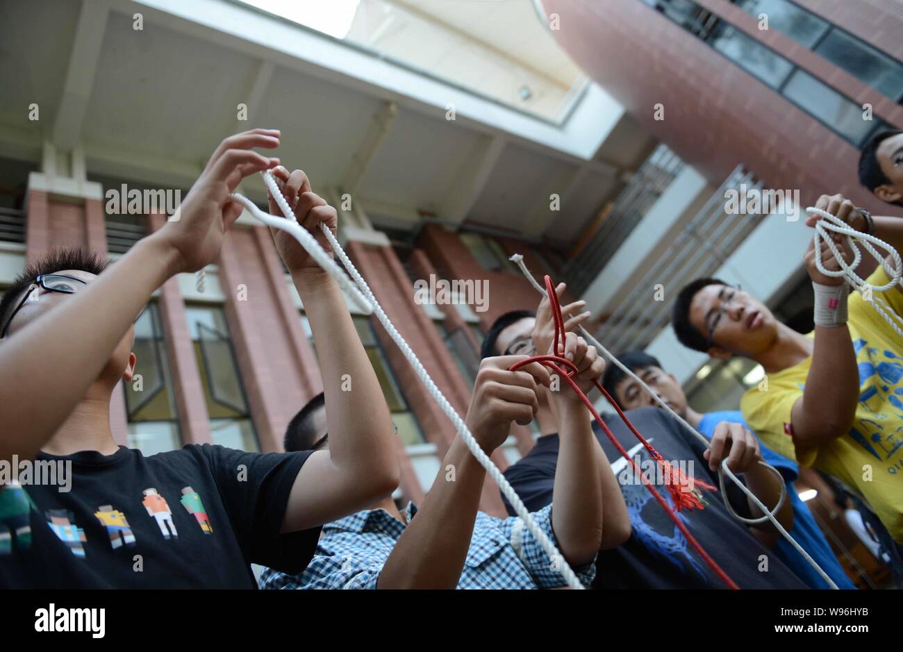 Chinese students learn to tie a knot during a tree-climbing class at ...