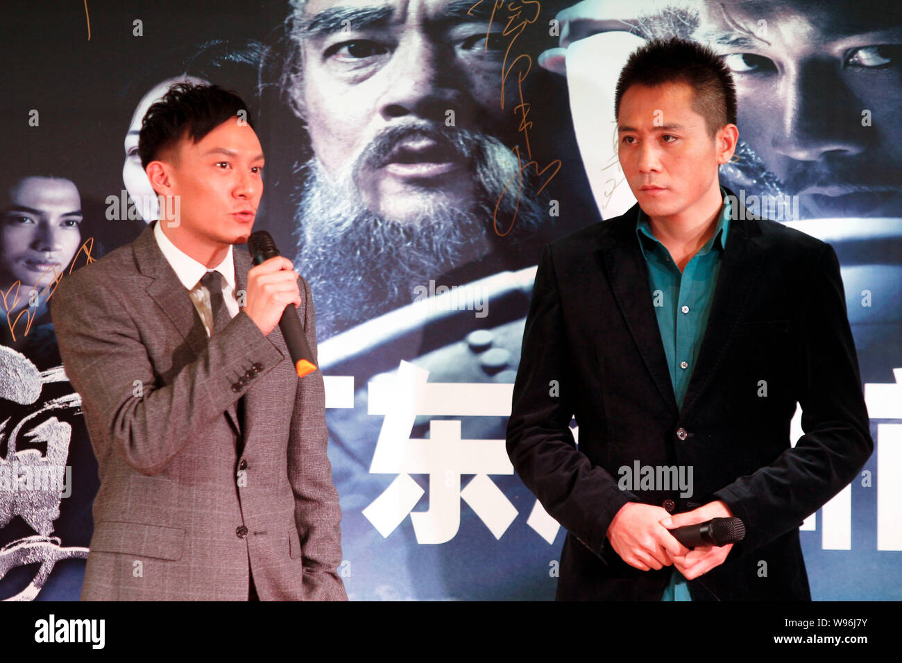 Hong Kong actor Chang Zhen (left) speaks next to Chinese actor Liu Ye ...