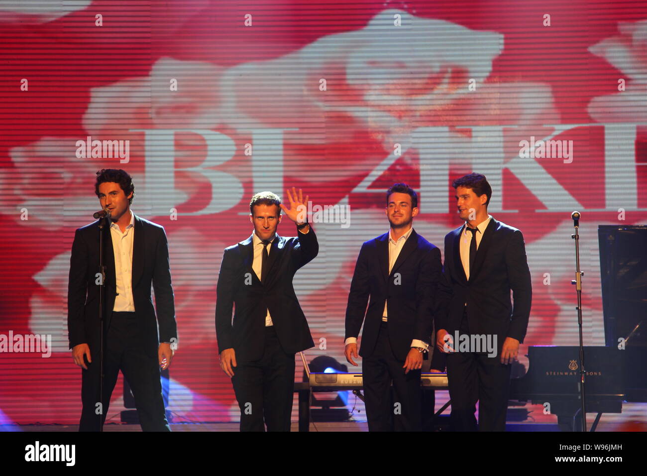 Members of British classical boy band Blake perform at a concert during ...