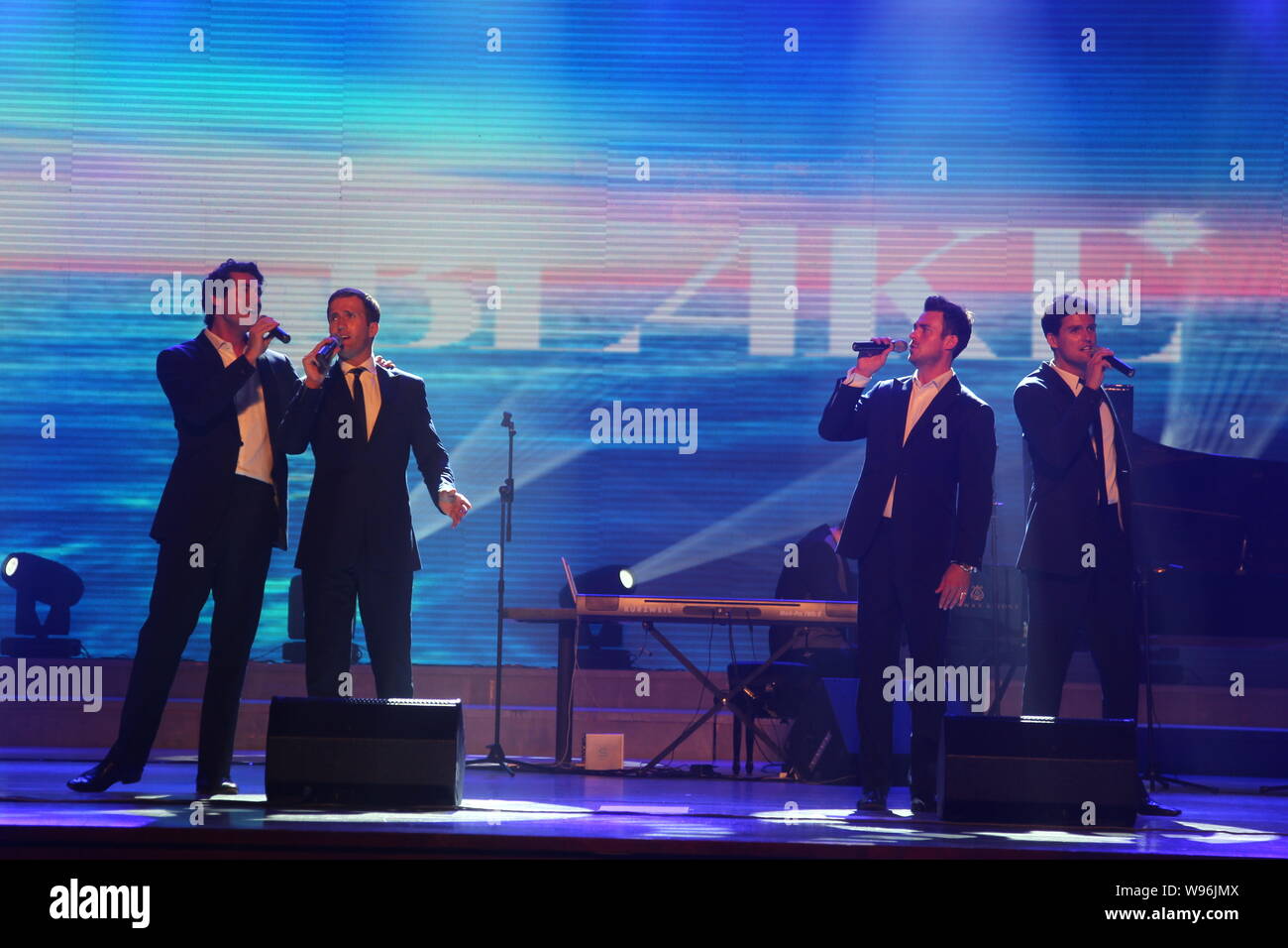 Members of British classical boy band Blake perform at a concert during ...