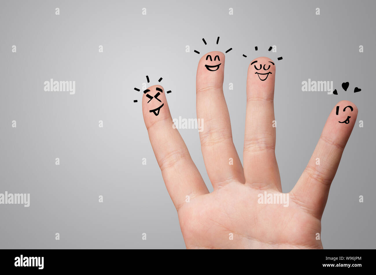 Waggish happy fingers with team building concept Stock Photo - Alamy