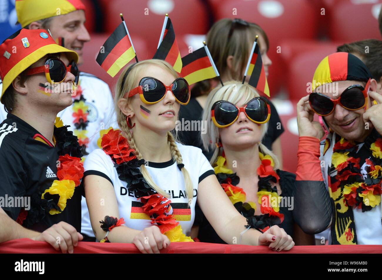 Football fans of Germany are pictured before the semifinal match ...