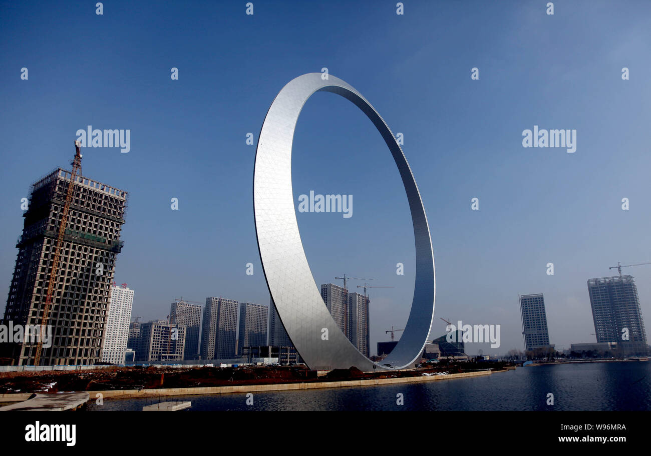 View of the steel loop, The Ring of Life, in Fushun city, northeast ...