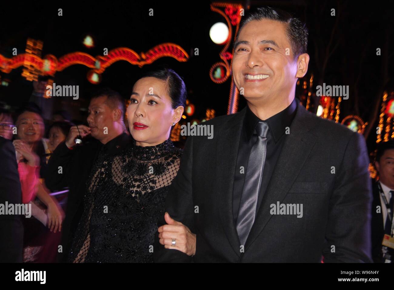 Hong Kong Actor Chow Yun Fat Right His Wife Jasmine Tan Left Pose At A Premiere Of The