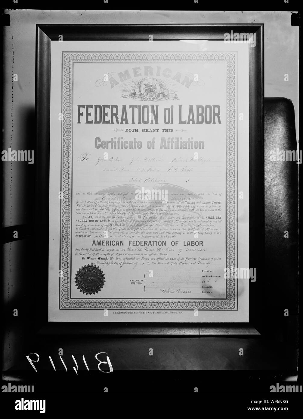 American Federation of Labor Certificate of Affiliation Stock Photo - Alamy