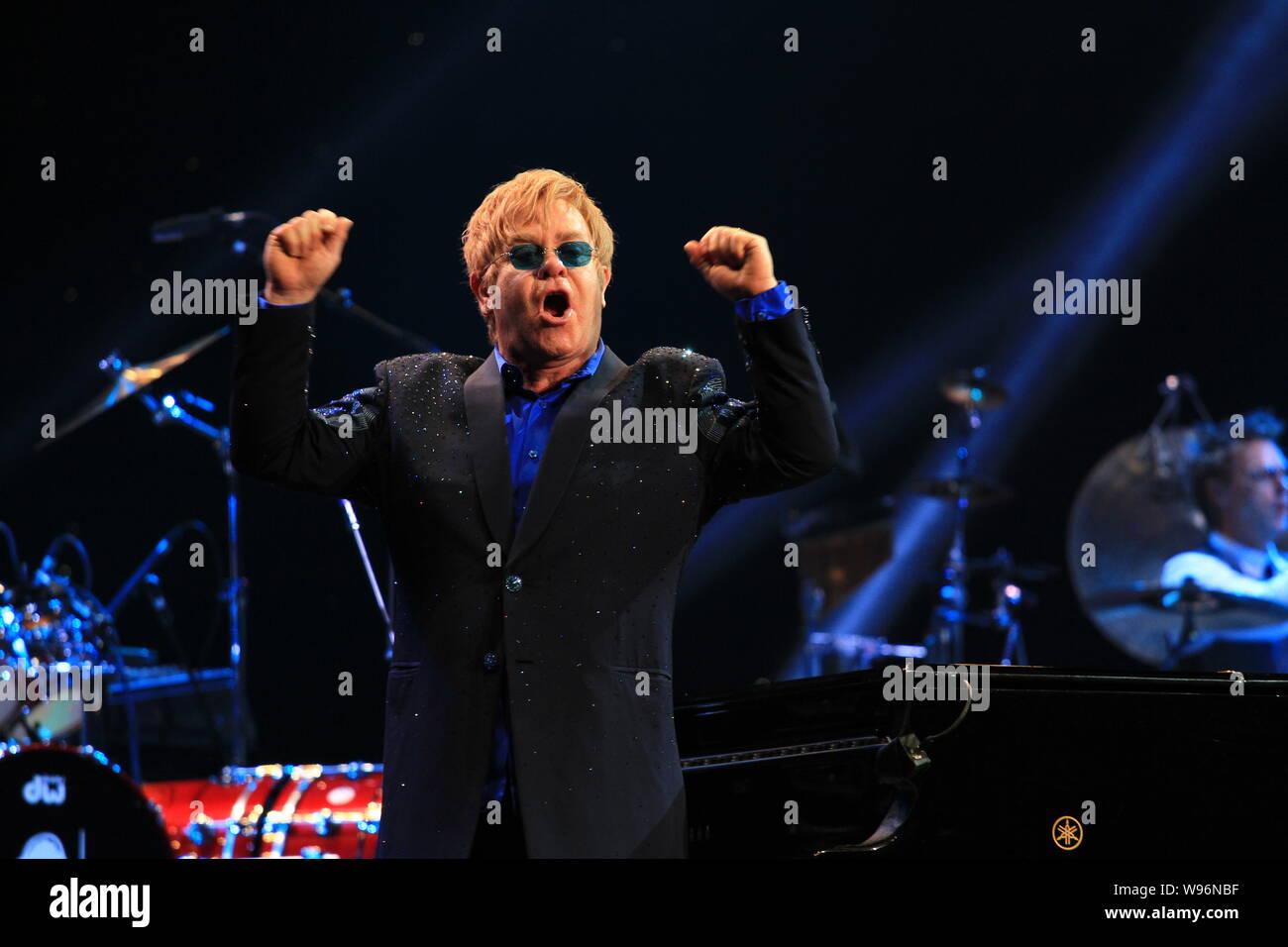 English singer Elton John performs during his concert at the Mercedes ...