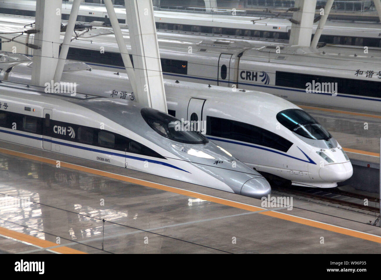 --File--CRH (China Railway High-speed) trains are pictured at the ...