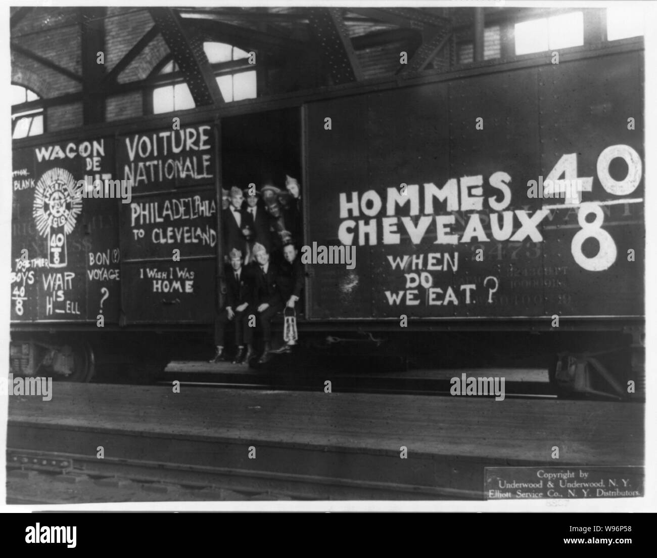 American Legion men travel in box cars Stock Photo - Alamy