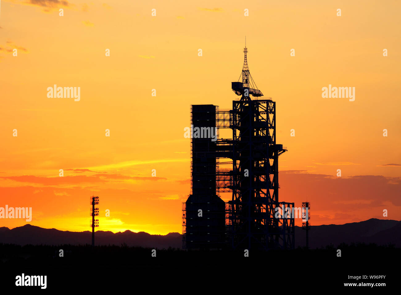 The launch pad where a Long March 2F (CZ-2F) carrier rocket carrying ...