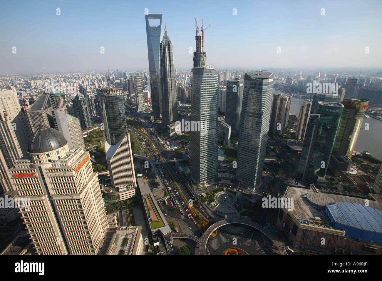 Skyline of the Lujiazui Financial District with the twin towers of IFC ...