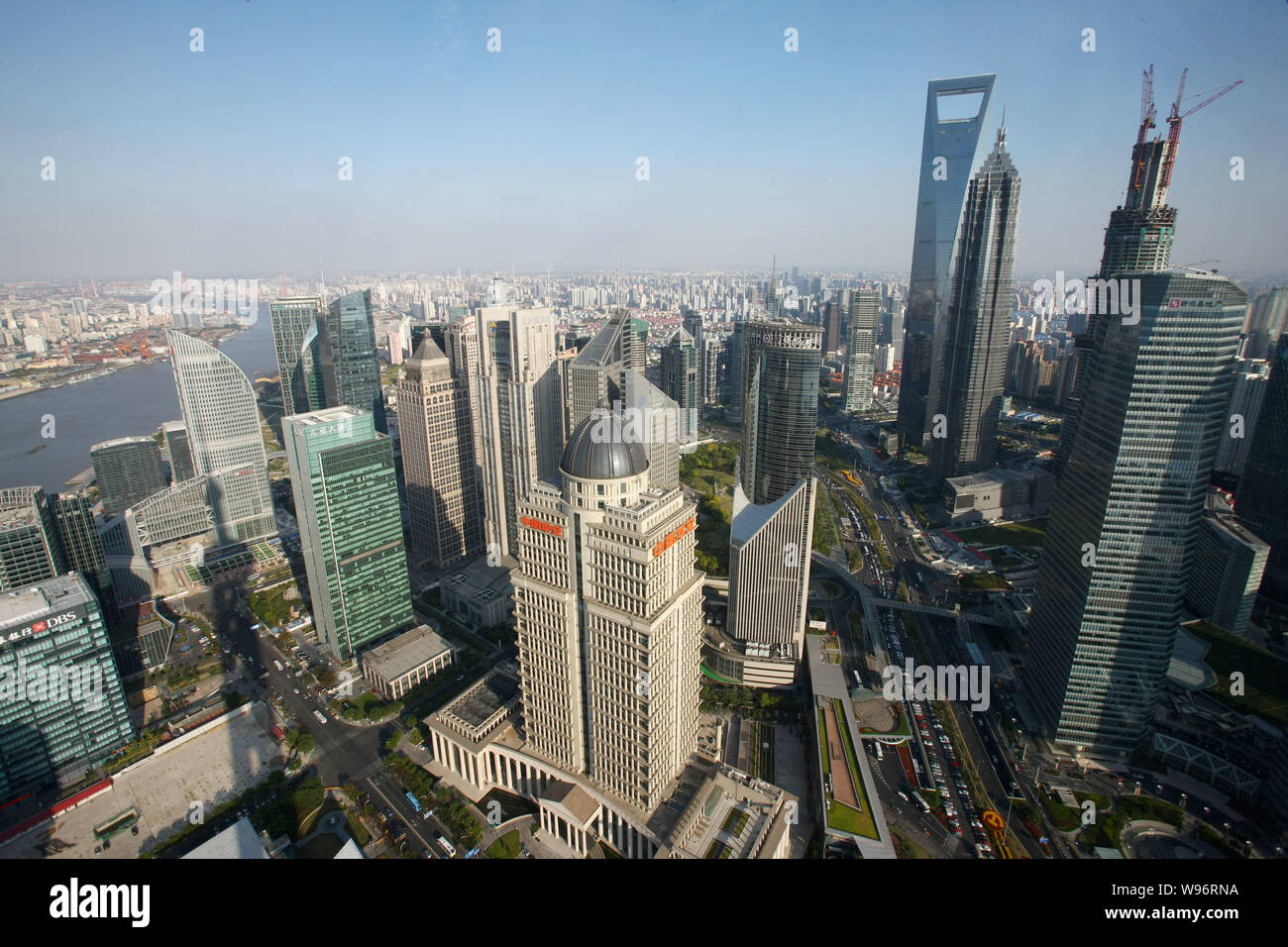 Skyline of the Lujiazui Financial District with one tower of IFC ...