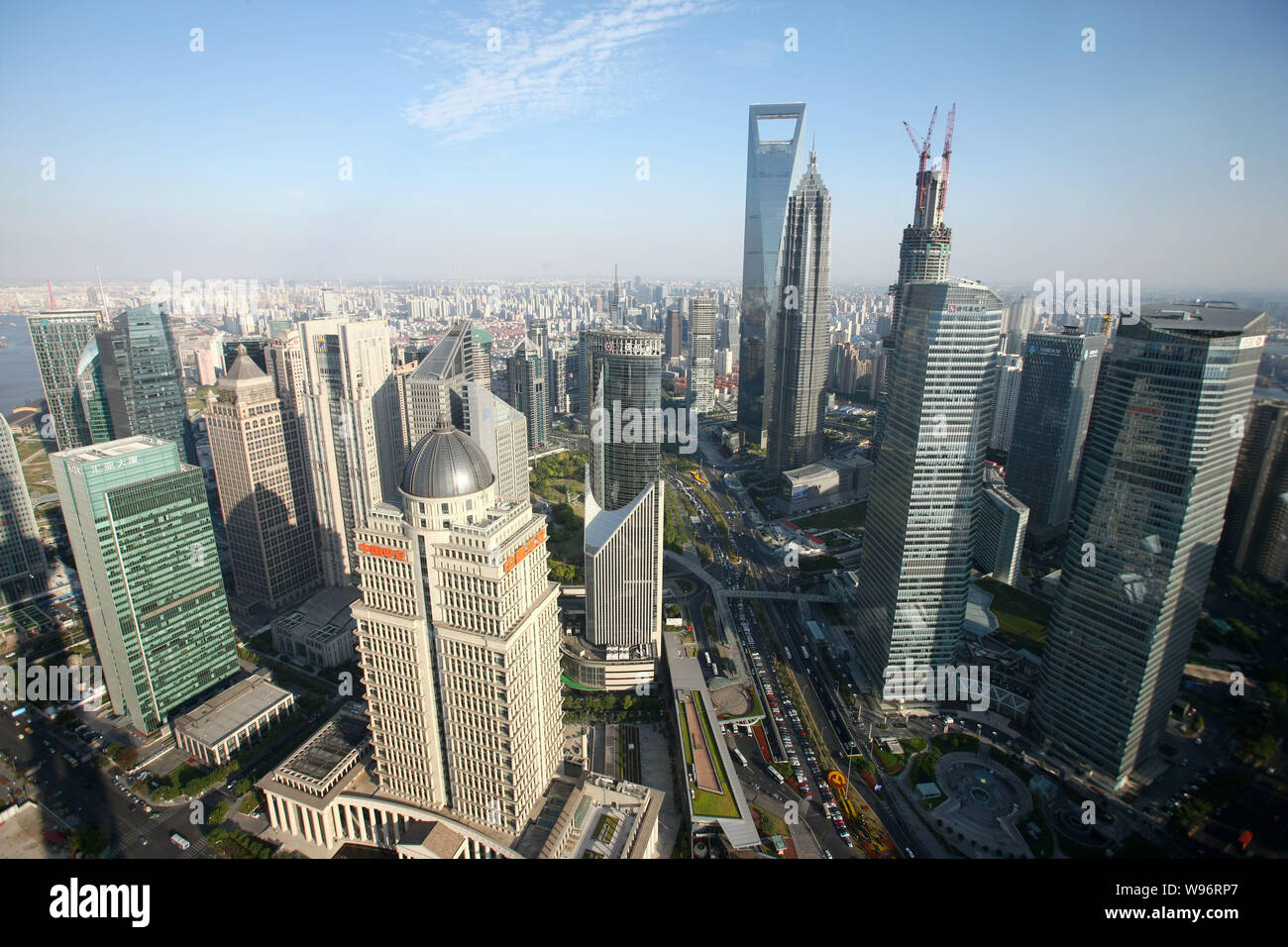 Skyline of the Lujiazui Financial District with the twin towers of IFC ...