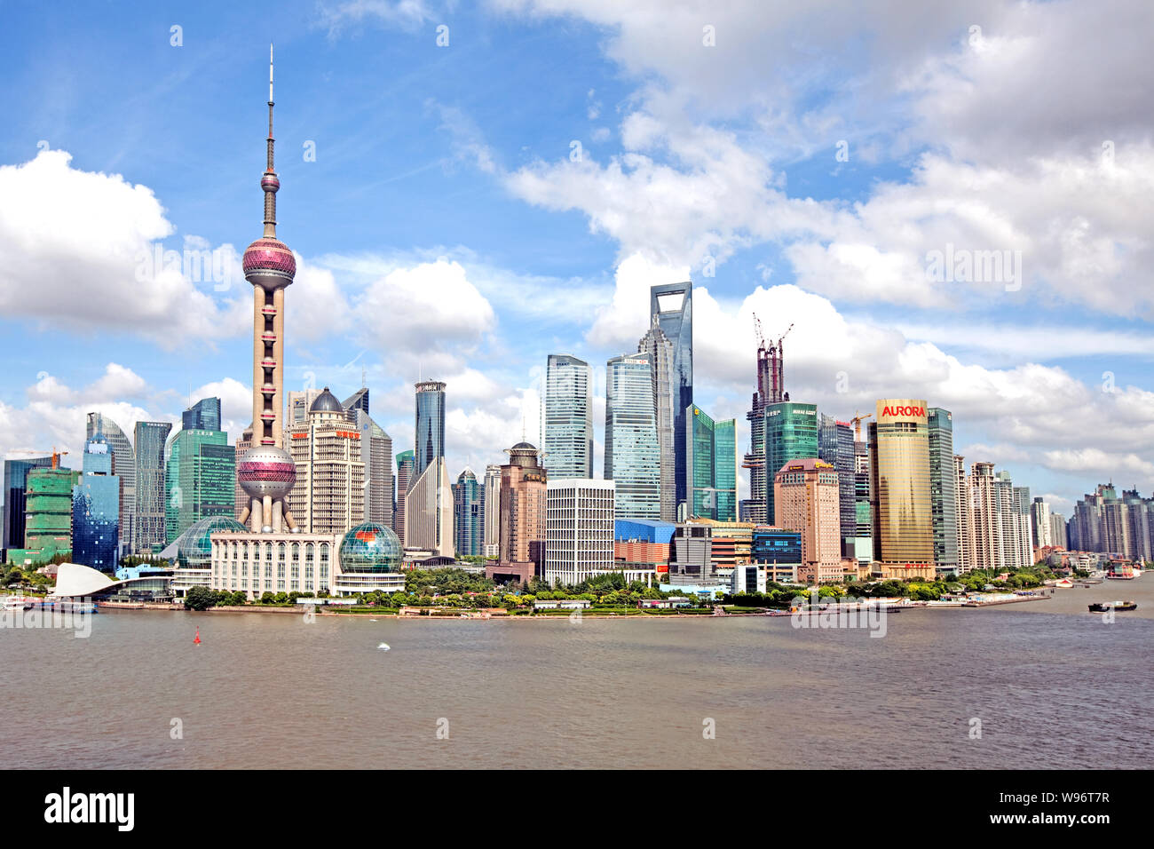 Skyline of the Lujiazui Financial District with the Oriental Pearl TV ...