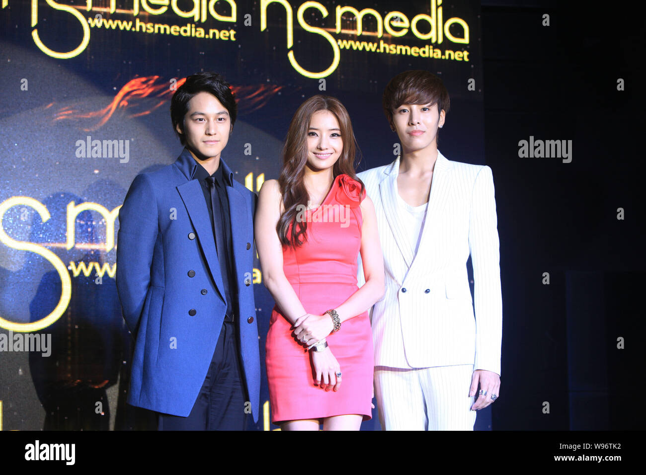 (From left) South Korean actor Kim Beom, actress Han Chae Yong and ...