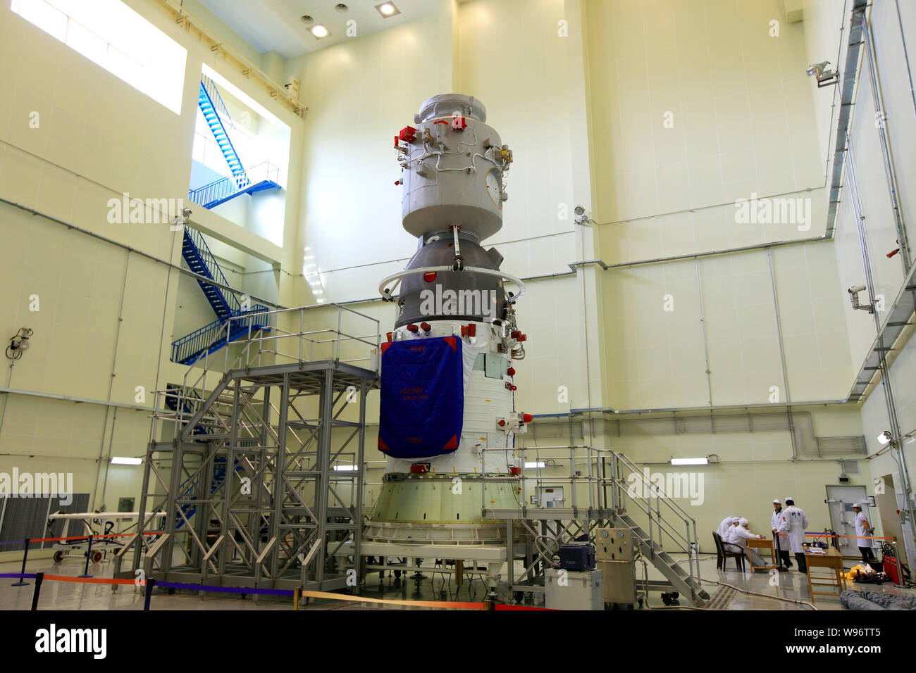 The Shenzhou-9 (Shenzhou IX) spacecraft is pictured in the fueling and ...
