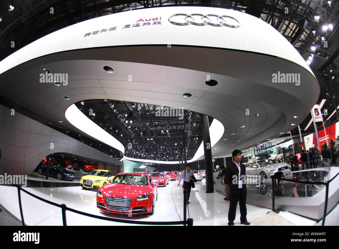 --File--Visitors are seen at the stand of Audi during an auto show in ...
