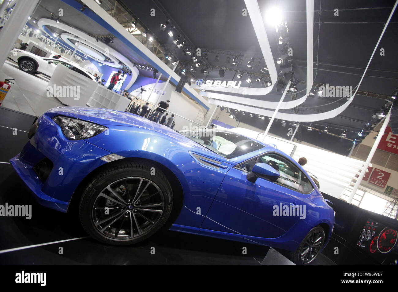 A Subaru BRZ is seen on display in the preparation for the 12th Beijing ...