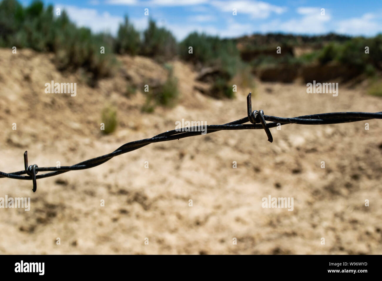 Country road barbed wire fence hi-res stock photography and images - Alamy