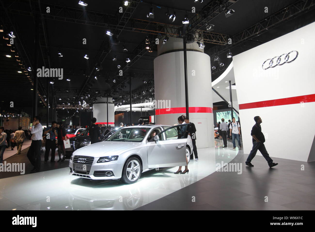 --File--Visitors are seen at the stand of Audi during an auto show in ...