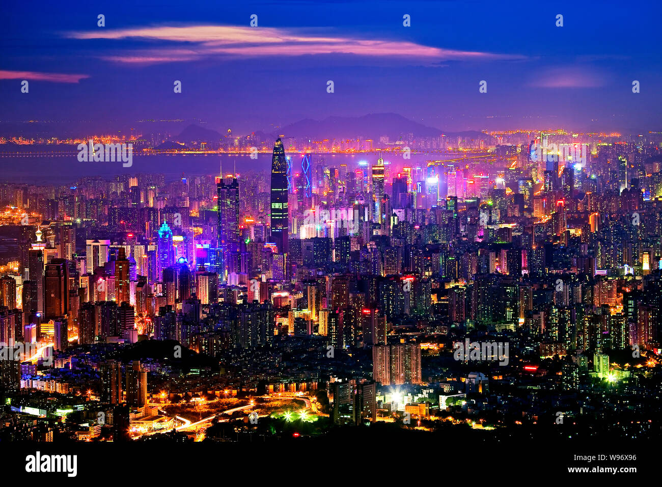 --File--Night view of Shenzhen city in south Chinas Guangdong province ...