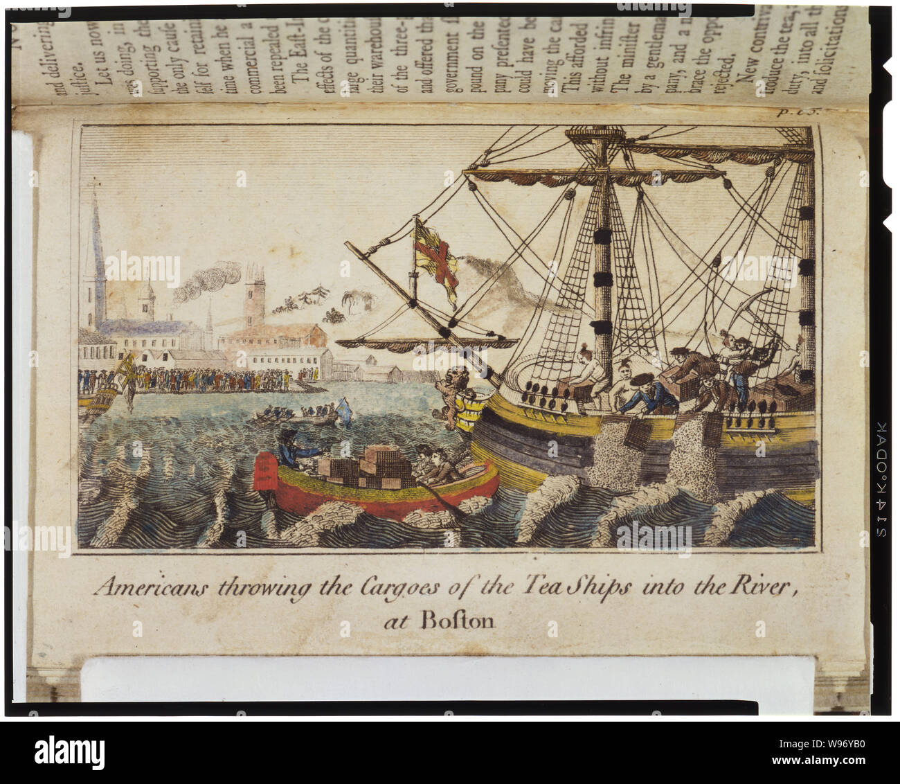 Americans throwing the cargoes of the Teaships into the river, at ...