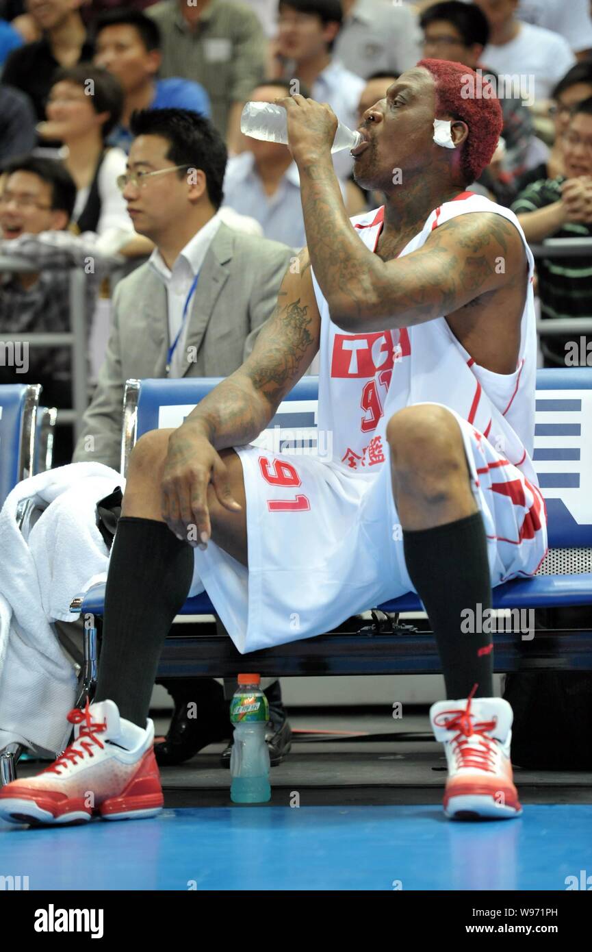 Former NBA star Dennis Rodman is pictured during a friendly match ...