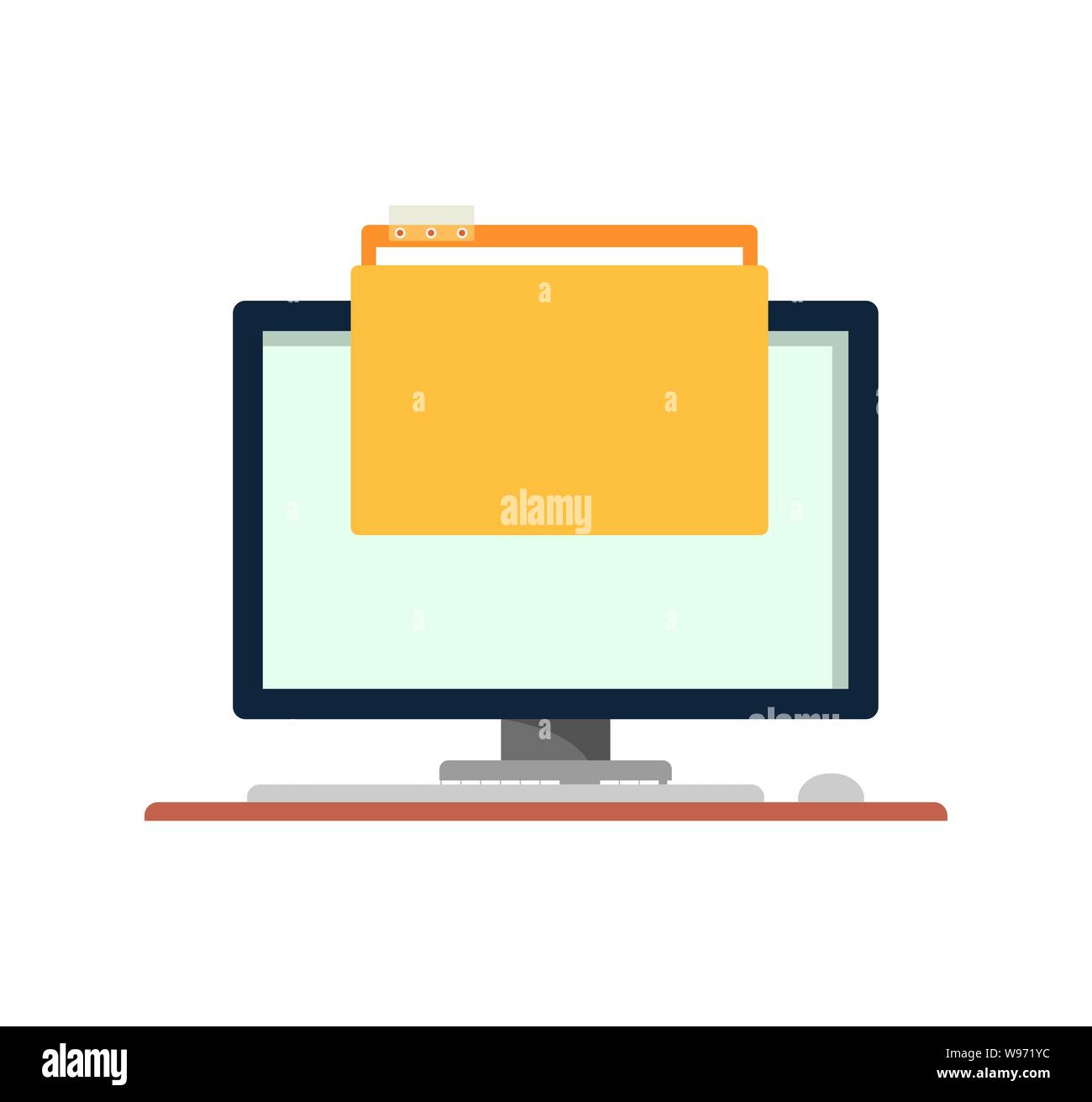 computer screen with folder in white background Stock Vector Image ...