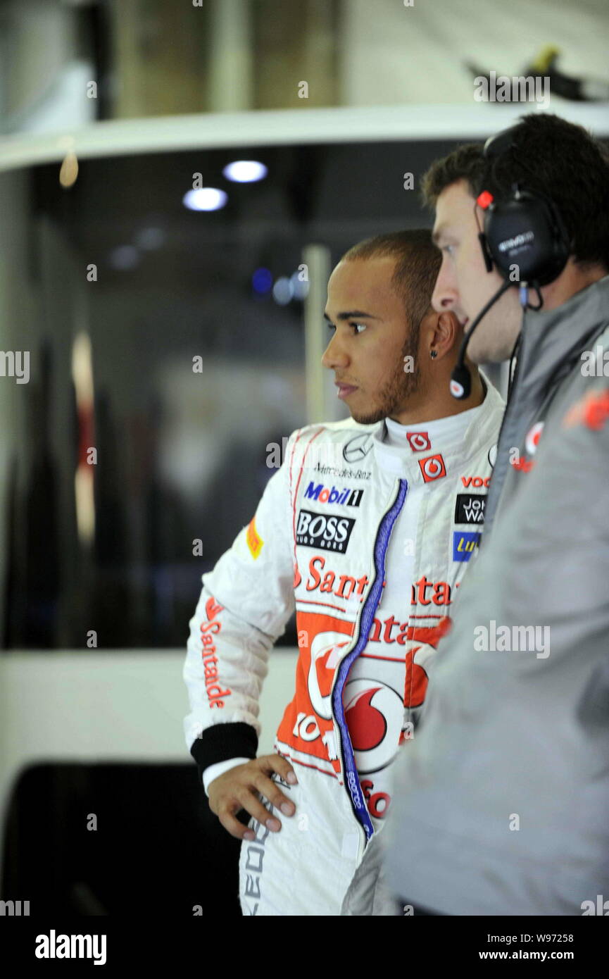 British F1 driver Lewis Hamilton of the McLaren-Mercedes team is ...