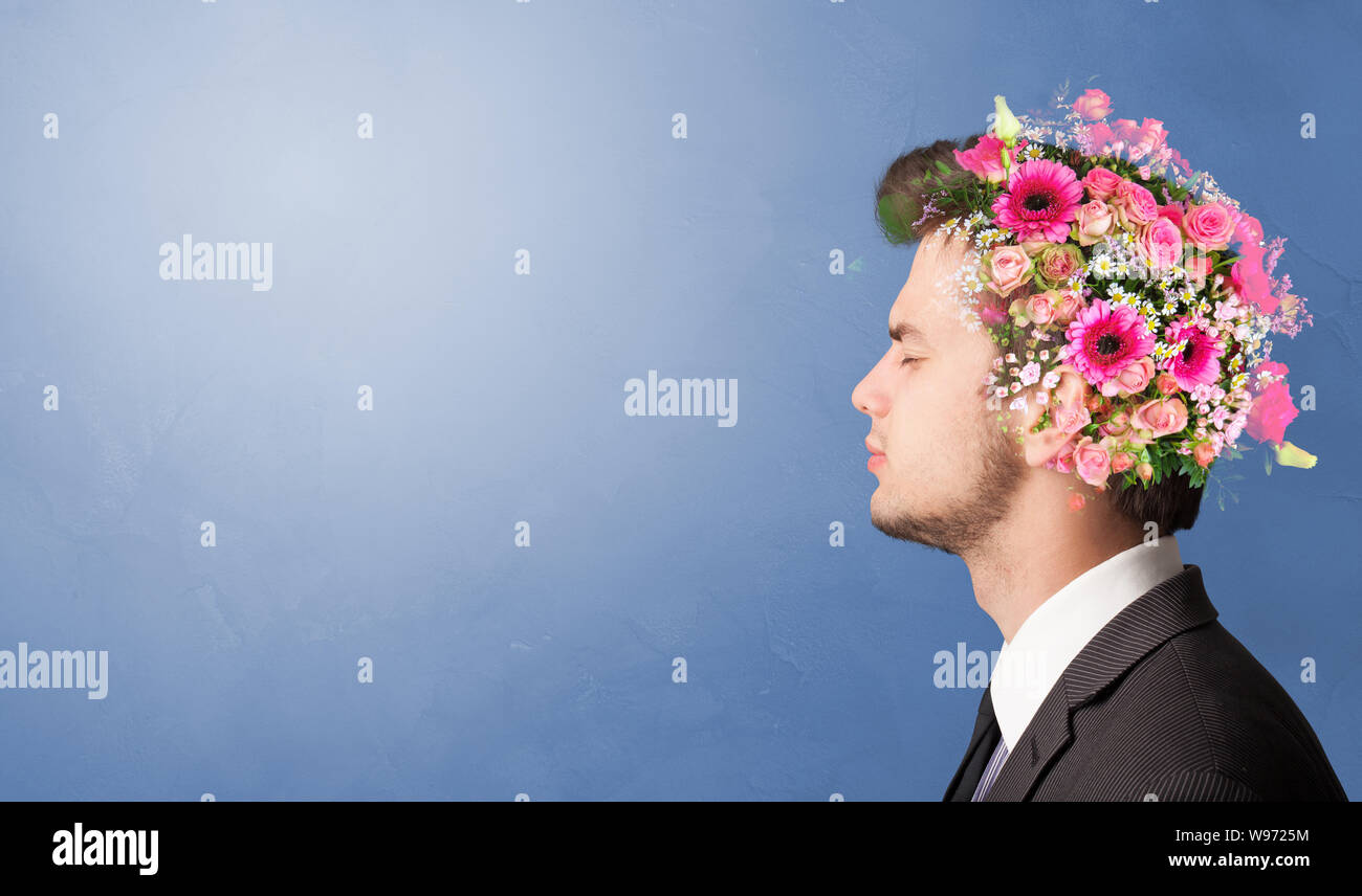 Blossomed head with colorful flowers and spring concept Stock Photo - Alamy