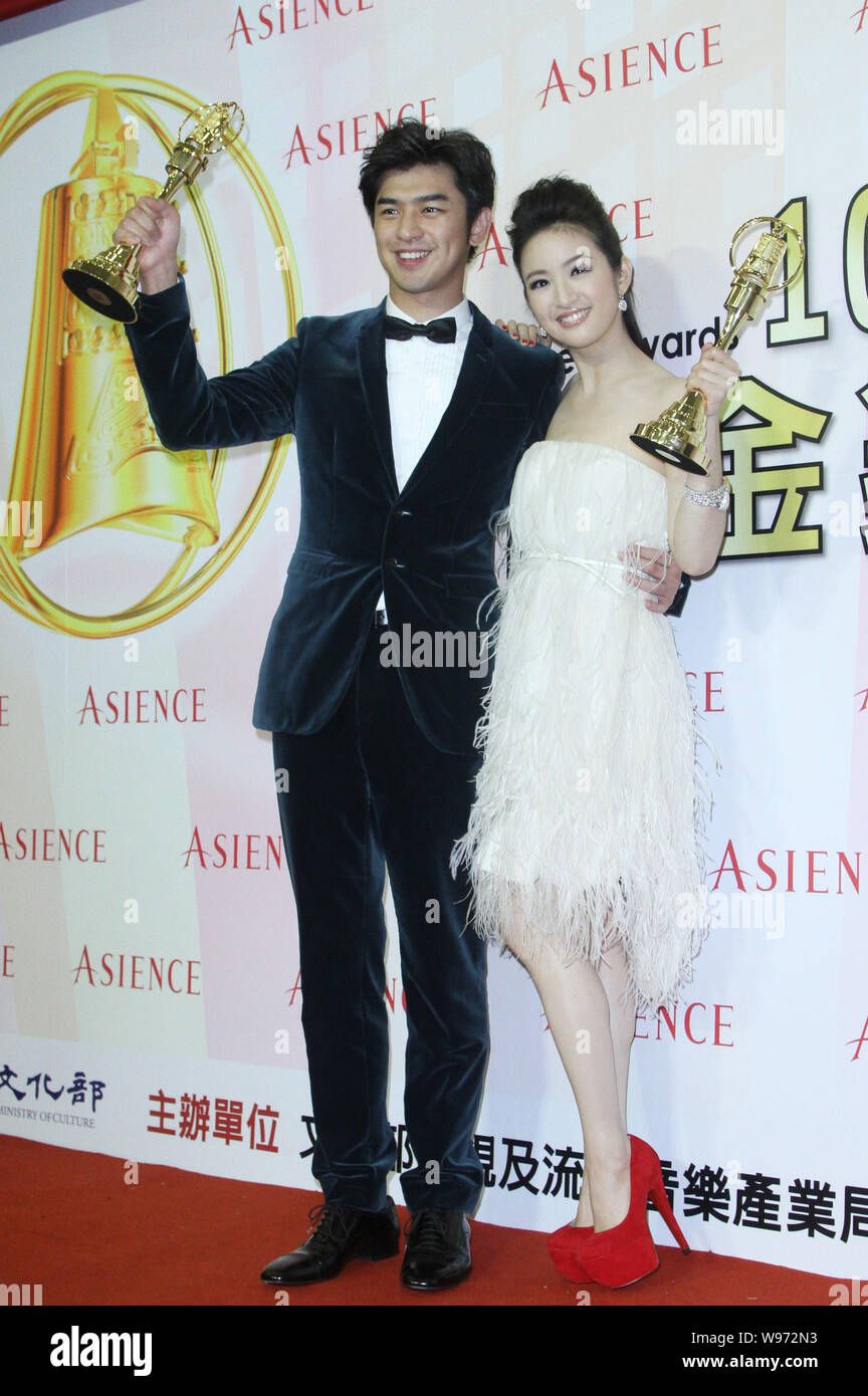 Taiwanese singer and actress Ariel Lin, right, and actor Berlin Chen ...