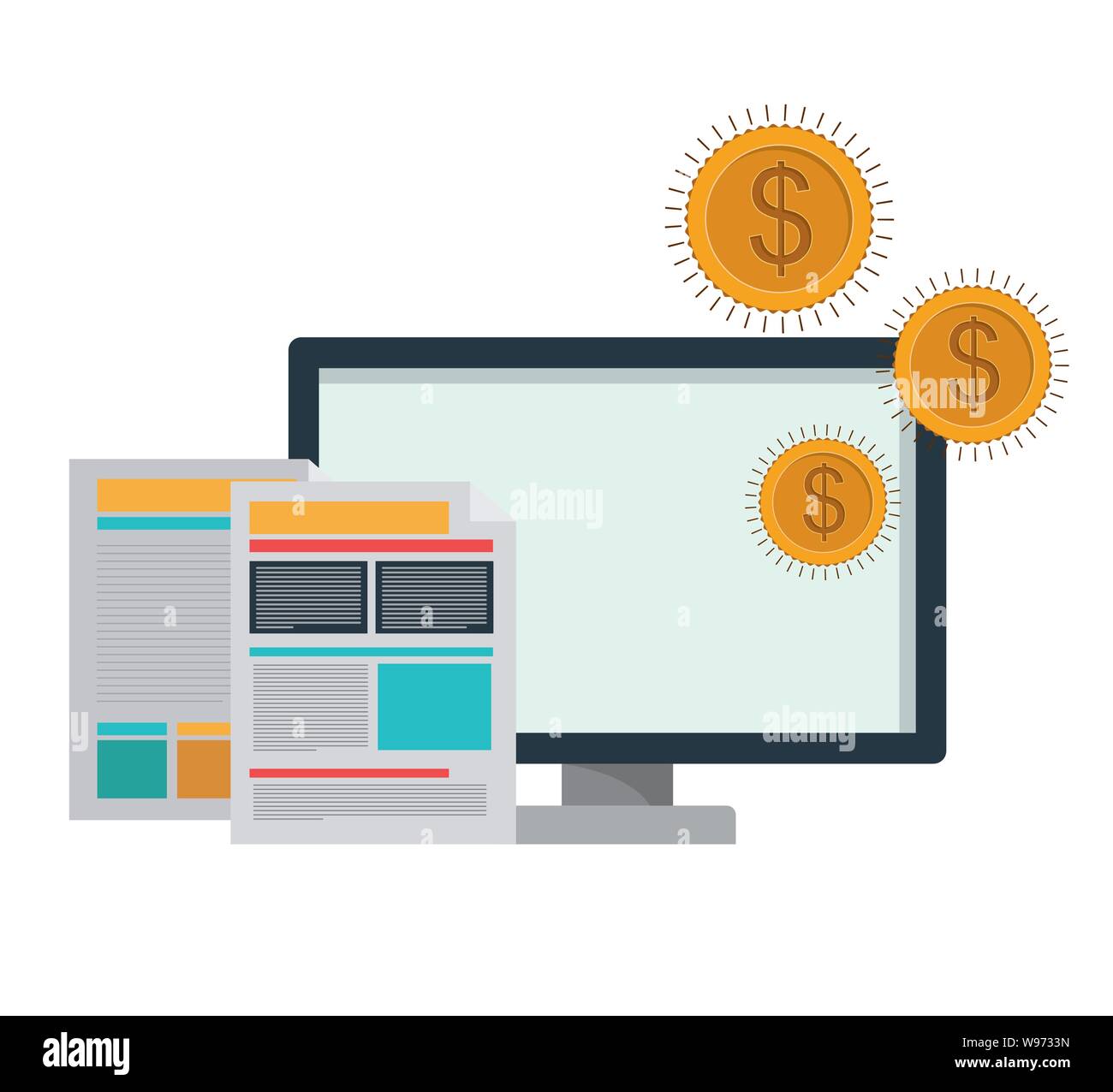 set of icons with computer screen in white background Stock Vector ...