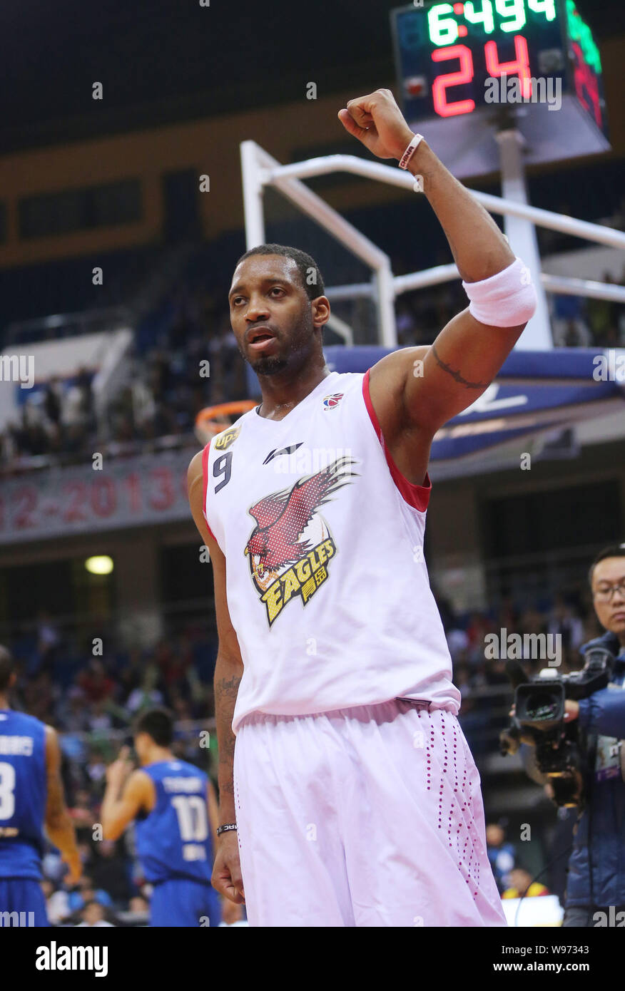 Tracy McGrady of the Qingdao Eagles gestures in a fifth round match ...