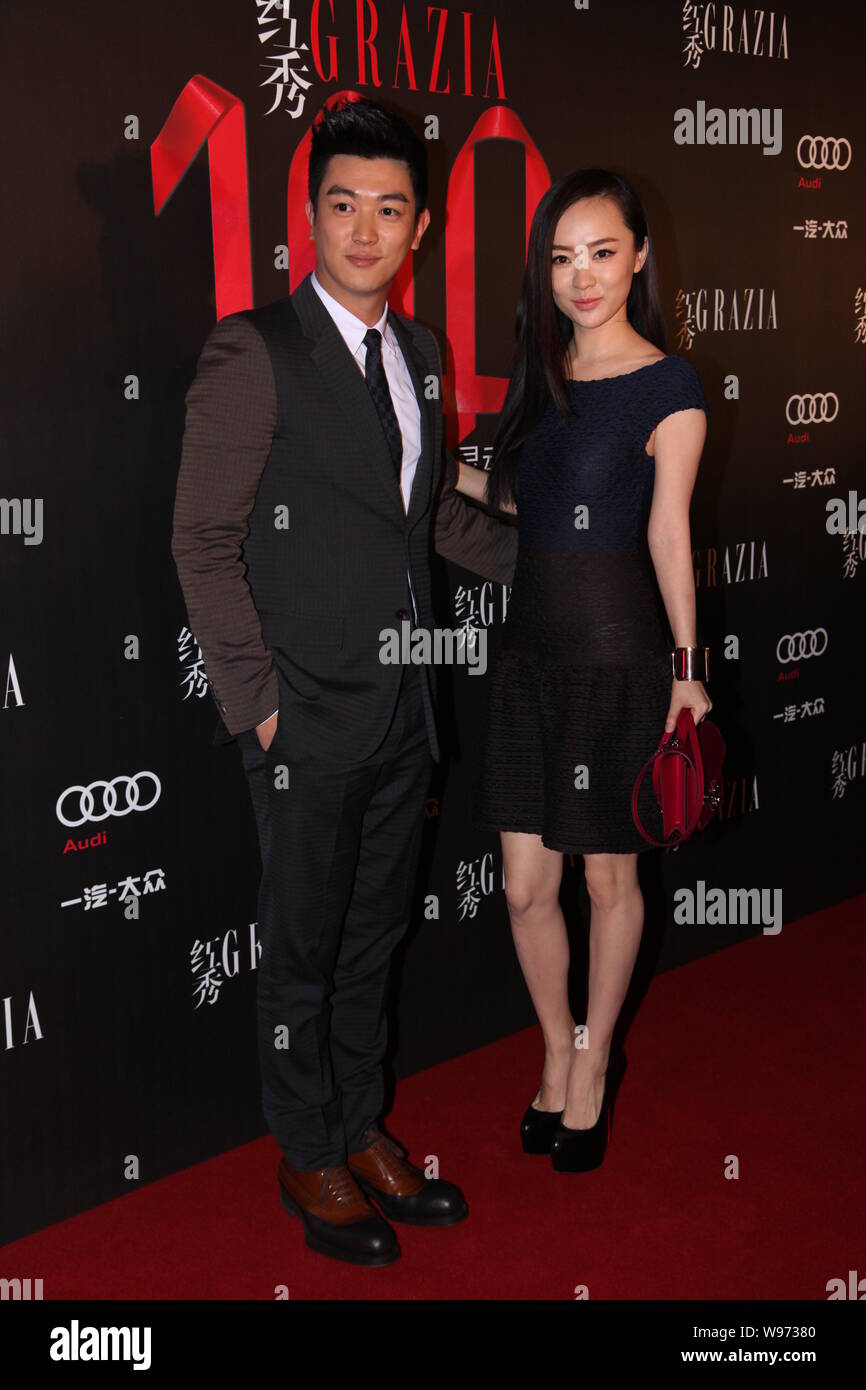 Chinese actress Huo Siyan, right, poses with her actor boyfriend Du ...