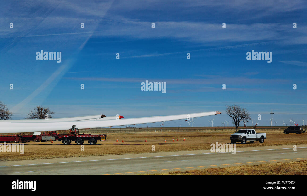 Wind turbines blade on trailer transporting the farm Stock Photo - Alamy