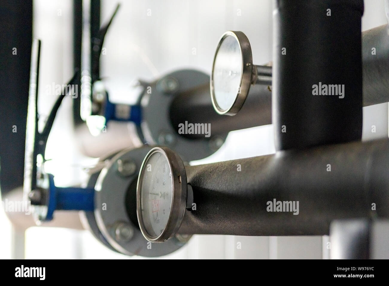 The equipment of the boiler-house, - valves, tubes, pressure gauges ...