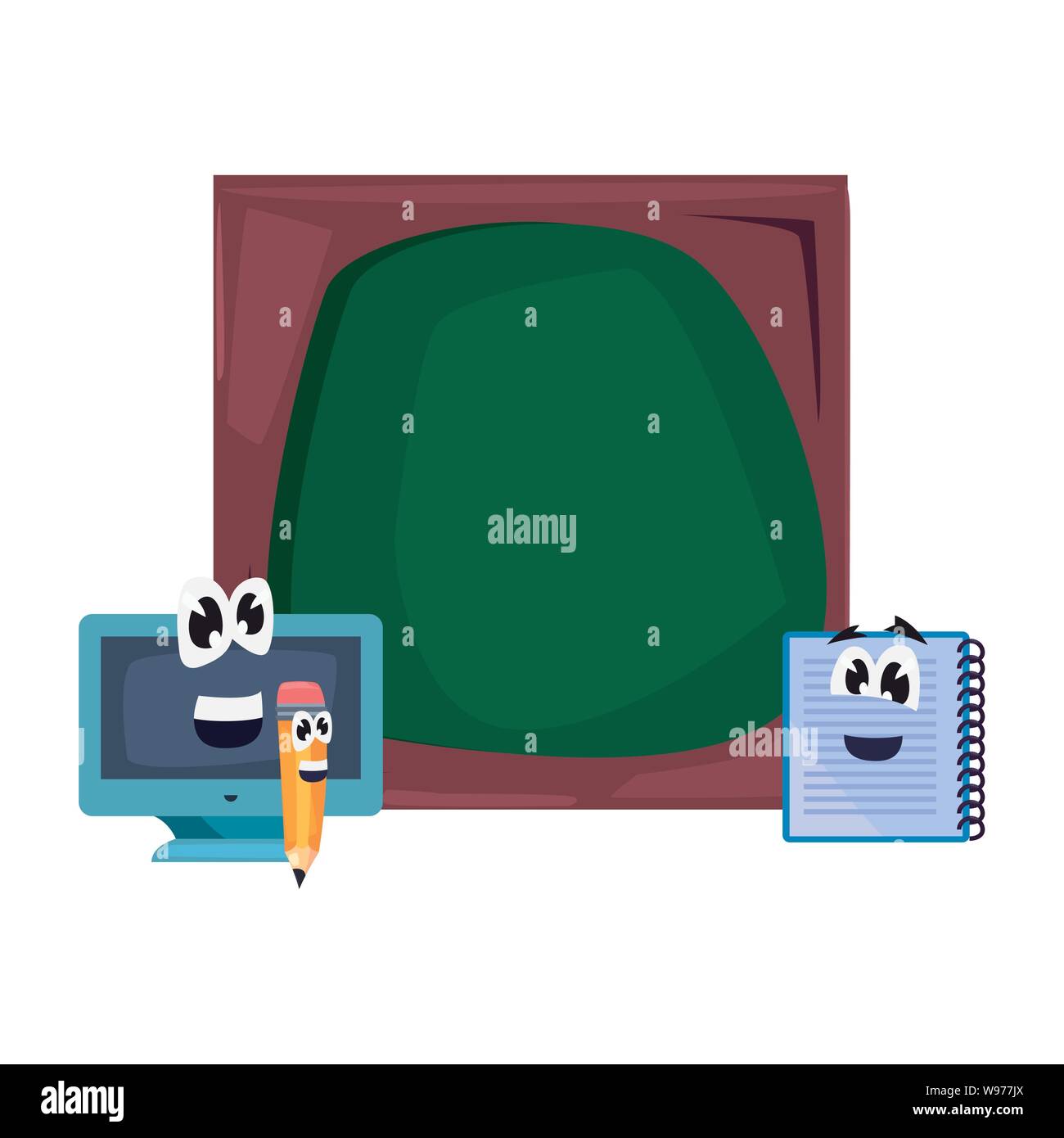 chalkboard notebook computer pencil cartoon back to school vector ...