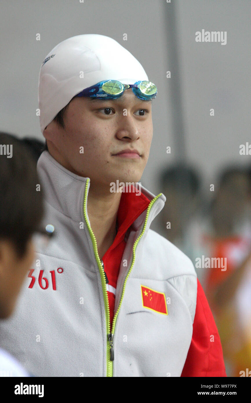 Chinese double swimming Olympic gold medalist Sun Yang prepares himself ...