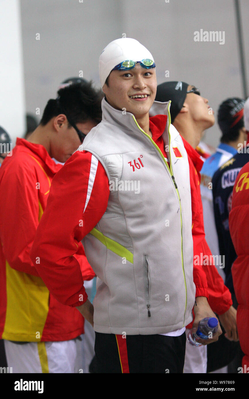 Chinese double swimming Olympic gold medalist Sun Yang smiles before ...
