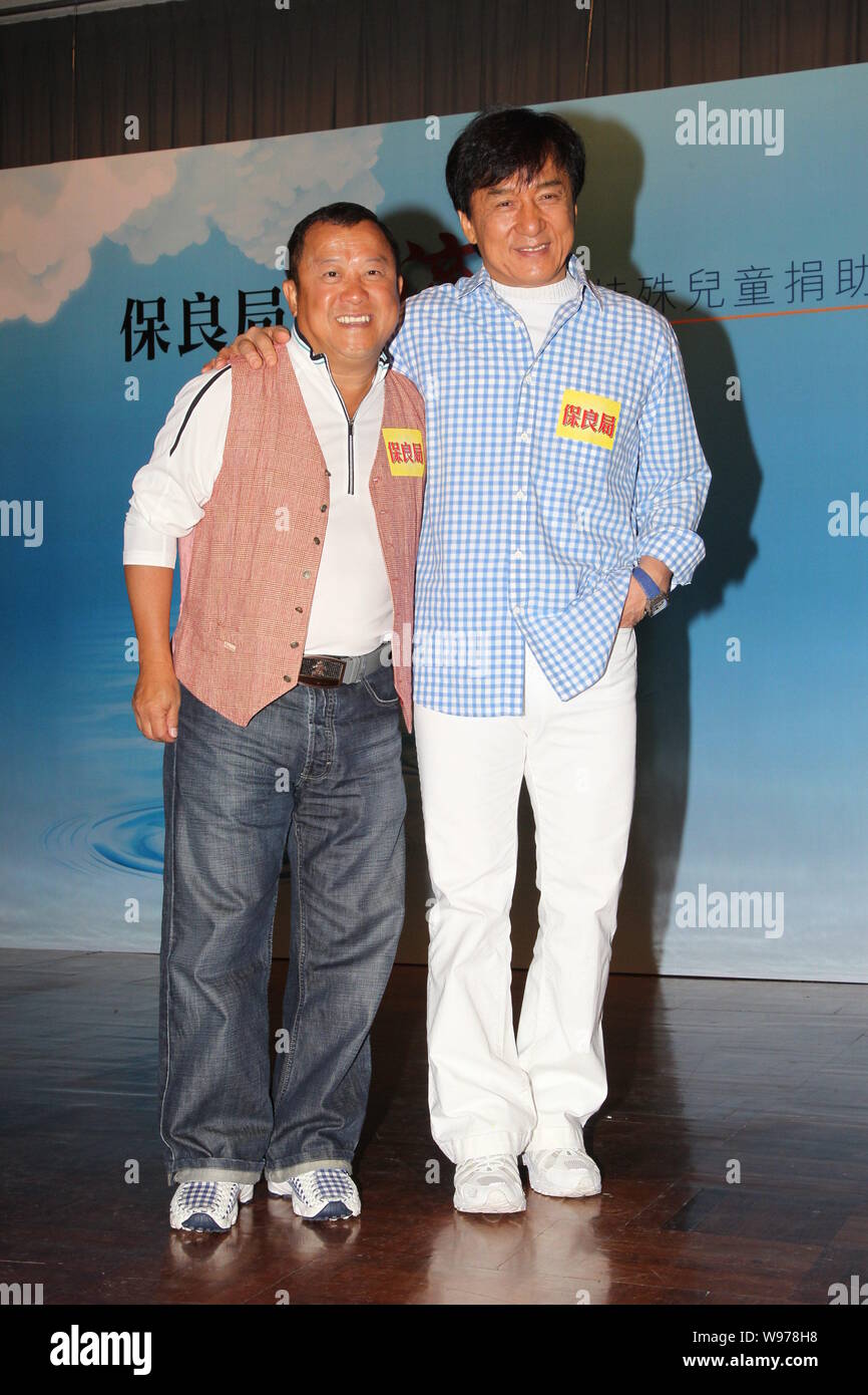 Hong Kong kungfu superstar Jackie Chan, right, poses with actor Eric ...
