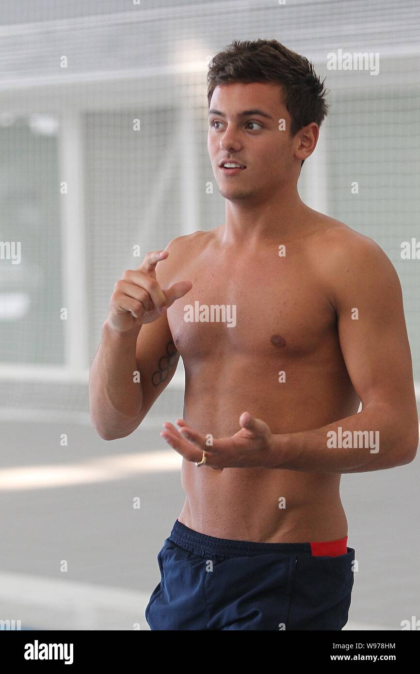 Olympic diving bronze medalist Thomas Daley of Britain gestures during ...